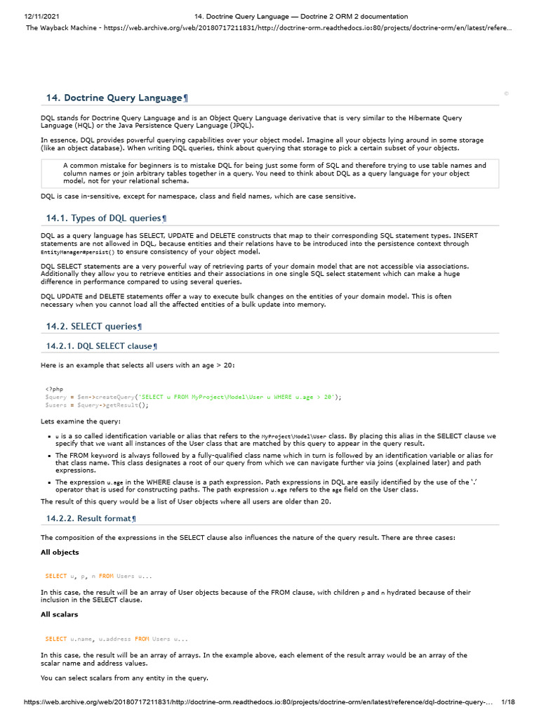 Doctrine Query Language | PDF | Data Management Software | Databases