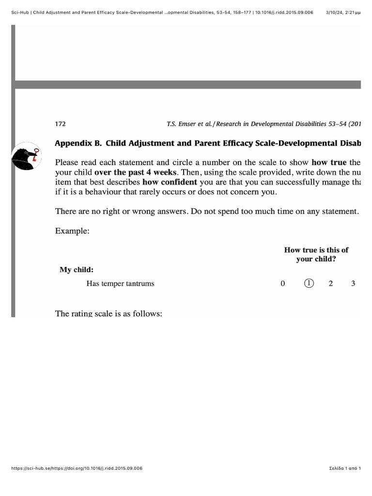 Child Adjustment and Parent Efficacy Scale-Developmental Disability ...