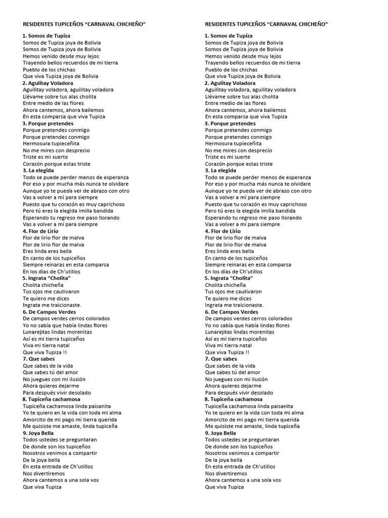 Residentes Tupiceños Letra Chicas | PDF | Arte