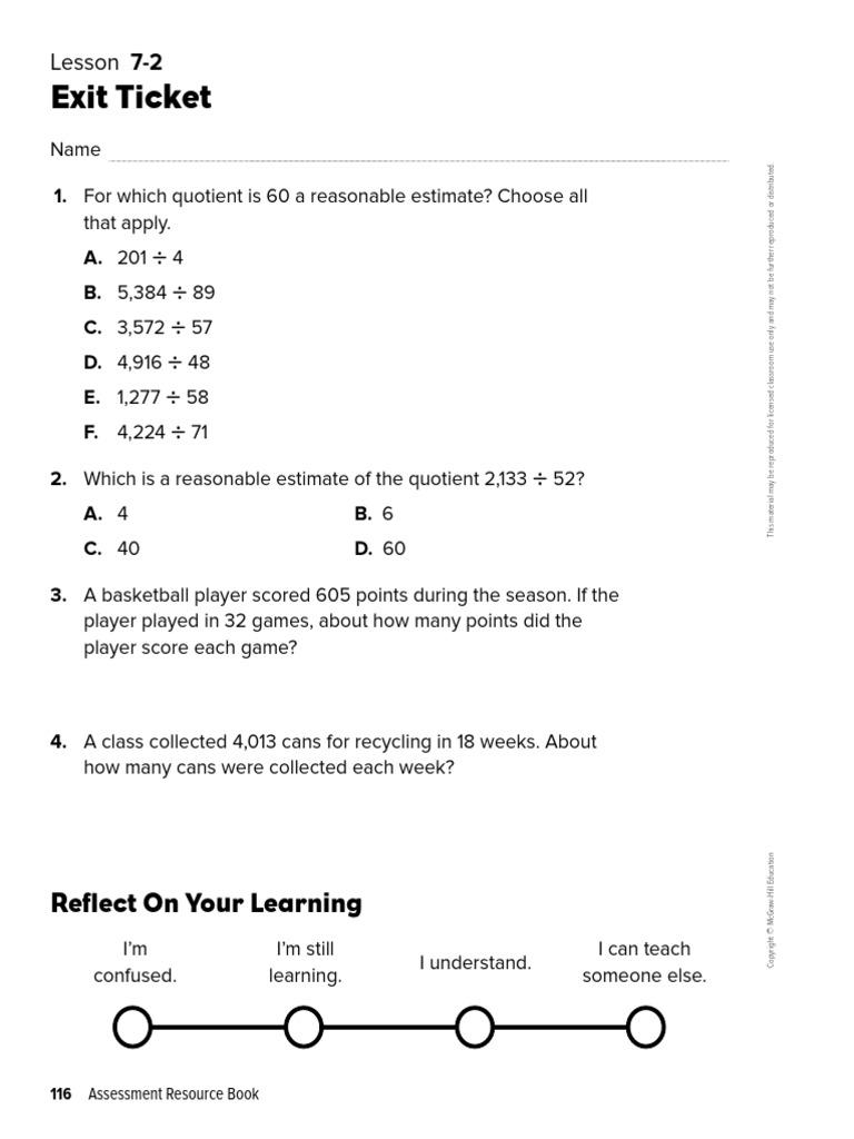Exit Ticket - Estimate Quotients | PDF