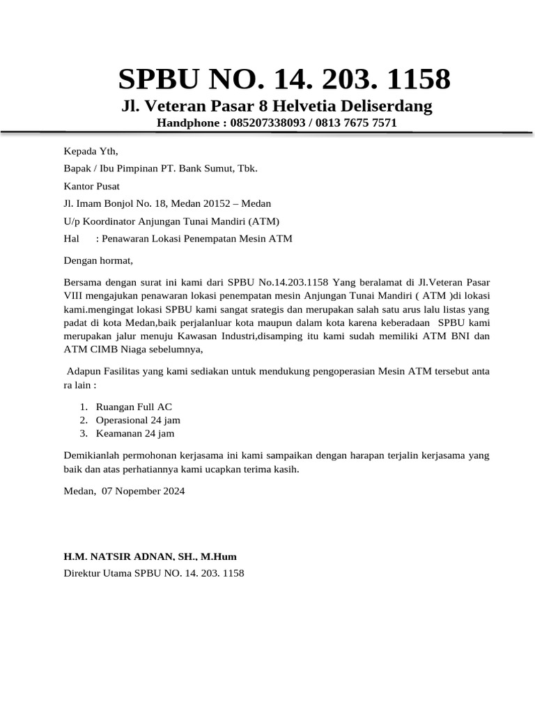 Penawaran Ruangan Atm Bank Sumut 2024 | PDF | Bisnis | Pengelolaan ...