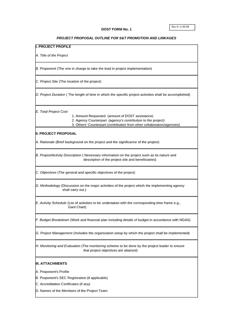 DOST Project Proposal Outline Guide | PDF | Project Management