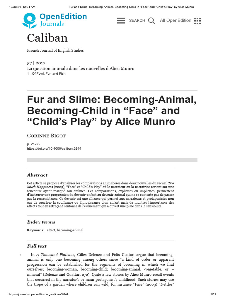 Fur and Slime - Becoming-Animal, Becoming-Child in "Face" and "Child's ...