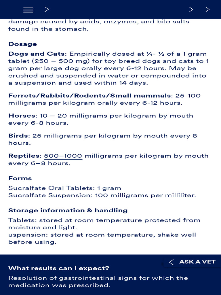Sucralfate Dosage and Storage Guide | PDF