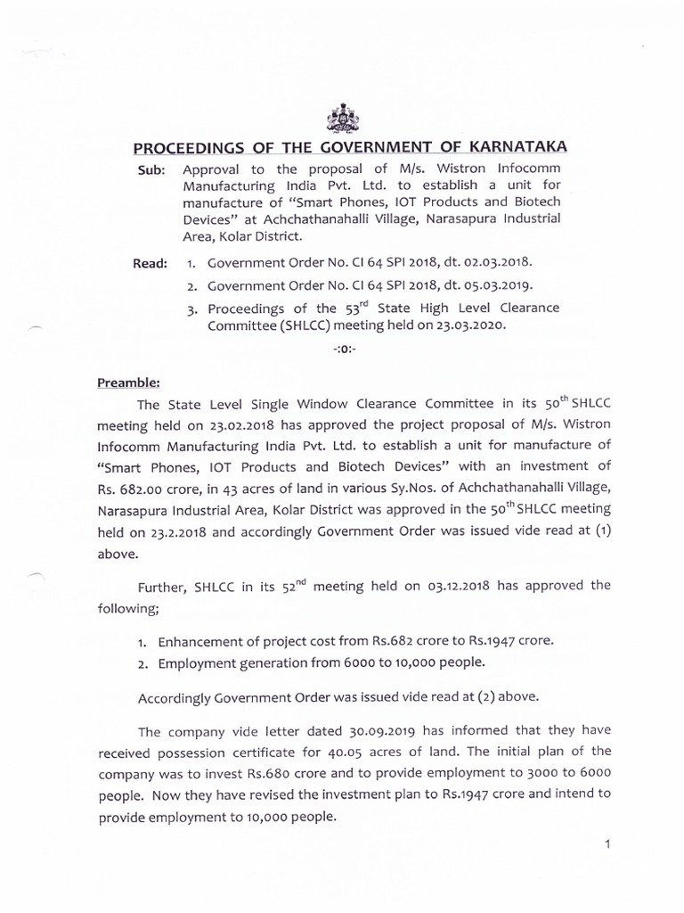 Wistron Infocomm Manufacturing India PVT LTD | PDF