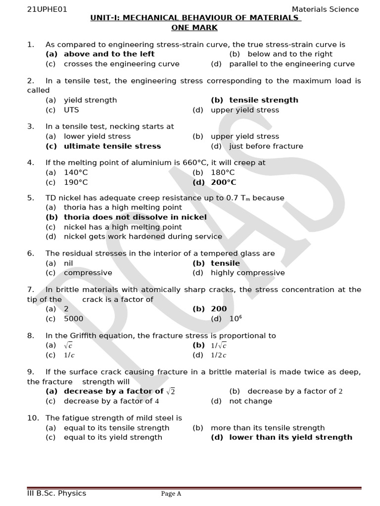 Material Science Unit I One Mark | PDF | Teaching Methods & Materials | Science & Mathematics
