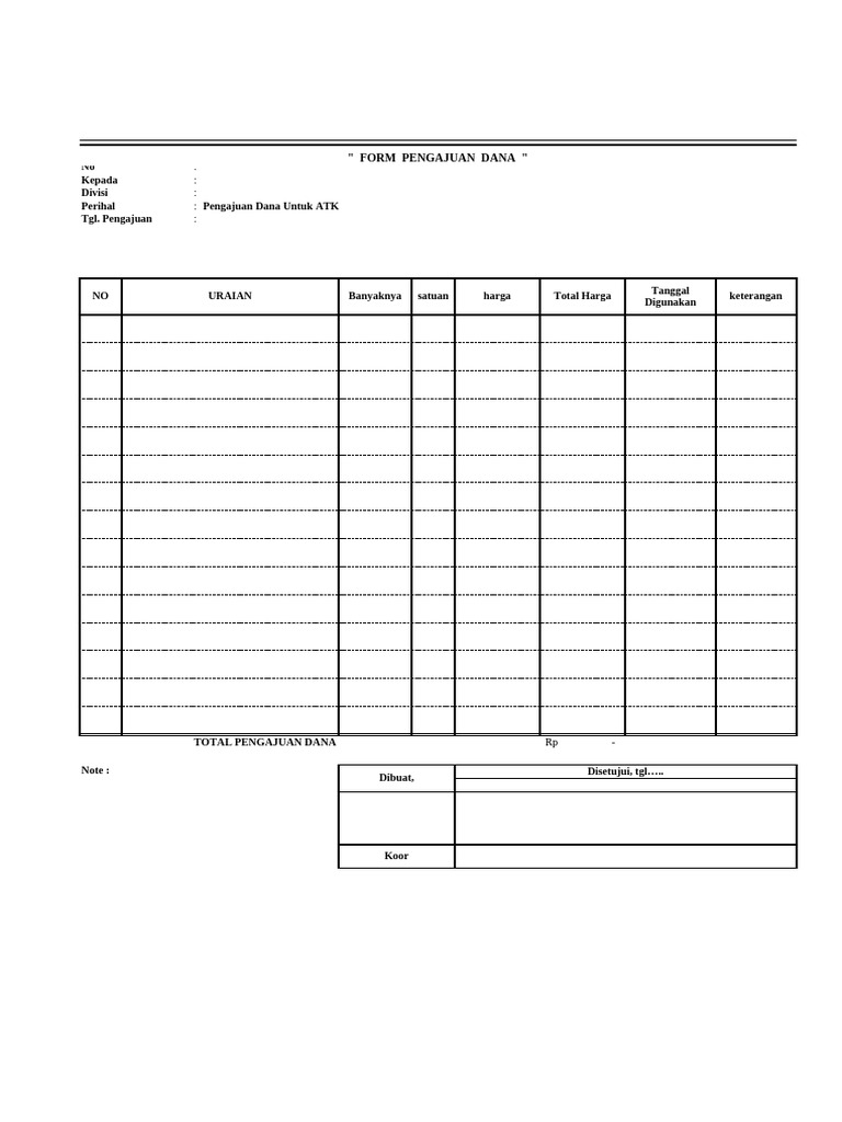 Form Pengajuan Dana ATK | PDF
