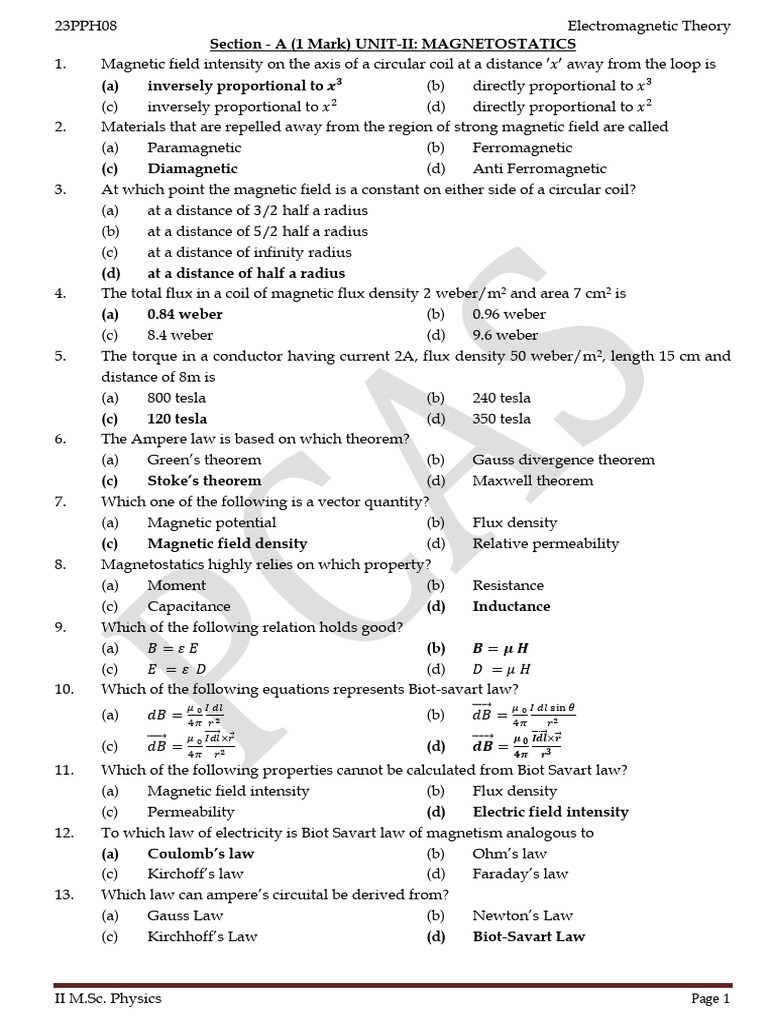 23pph08-Emt-1 Mark Unit II | PDF | Magnetic Field | Magnetism