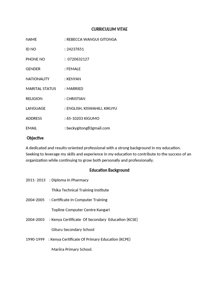 Curriculum Vitae, Rebbecca Gitonga | PDF | Kenya | Leadership