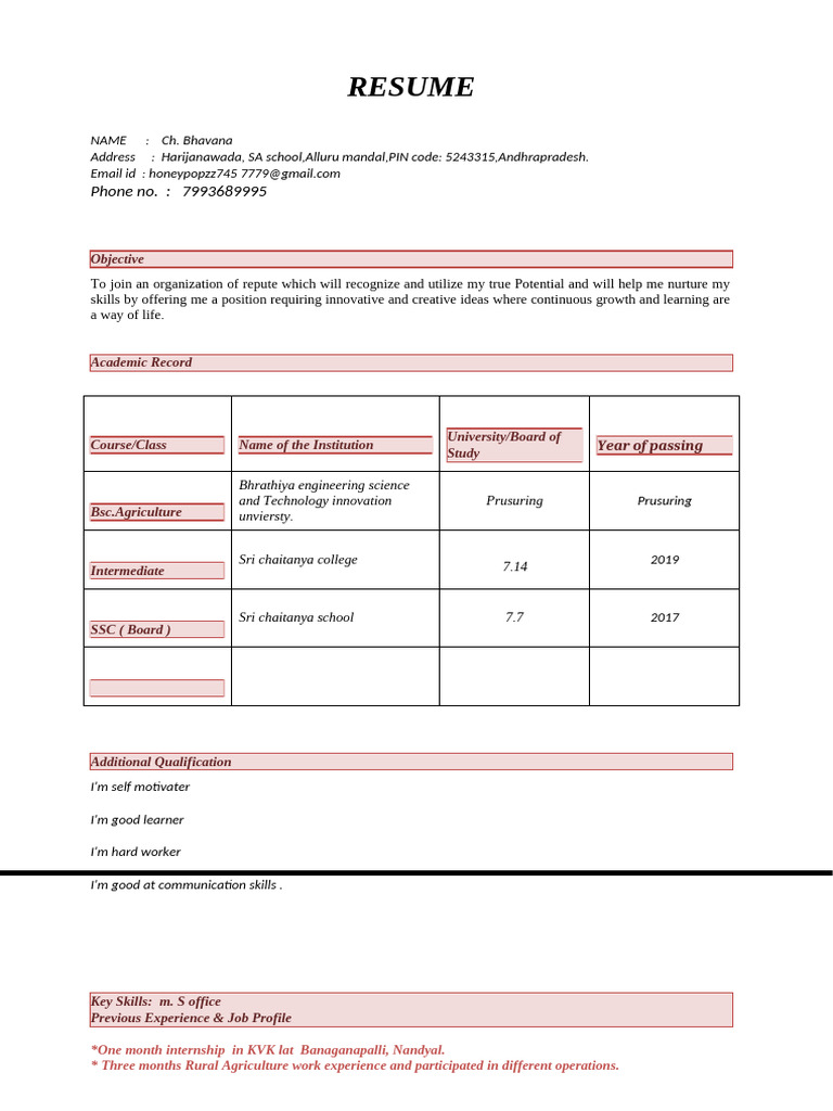 Bhavana Resume | PDF