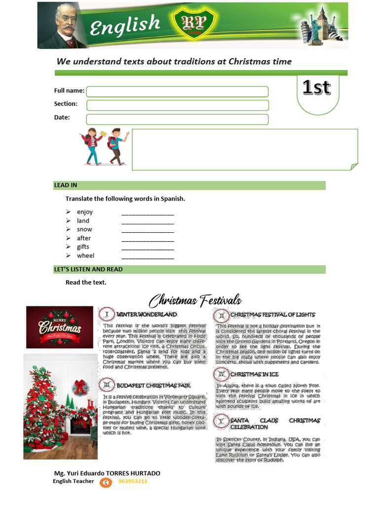 We Understand Texts About Traditions at Christmas Time 1st | PDF ...