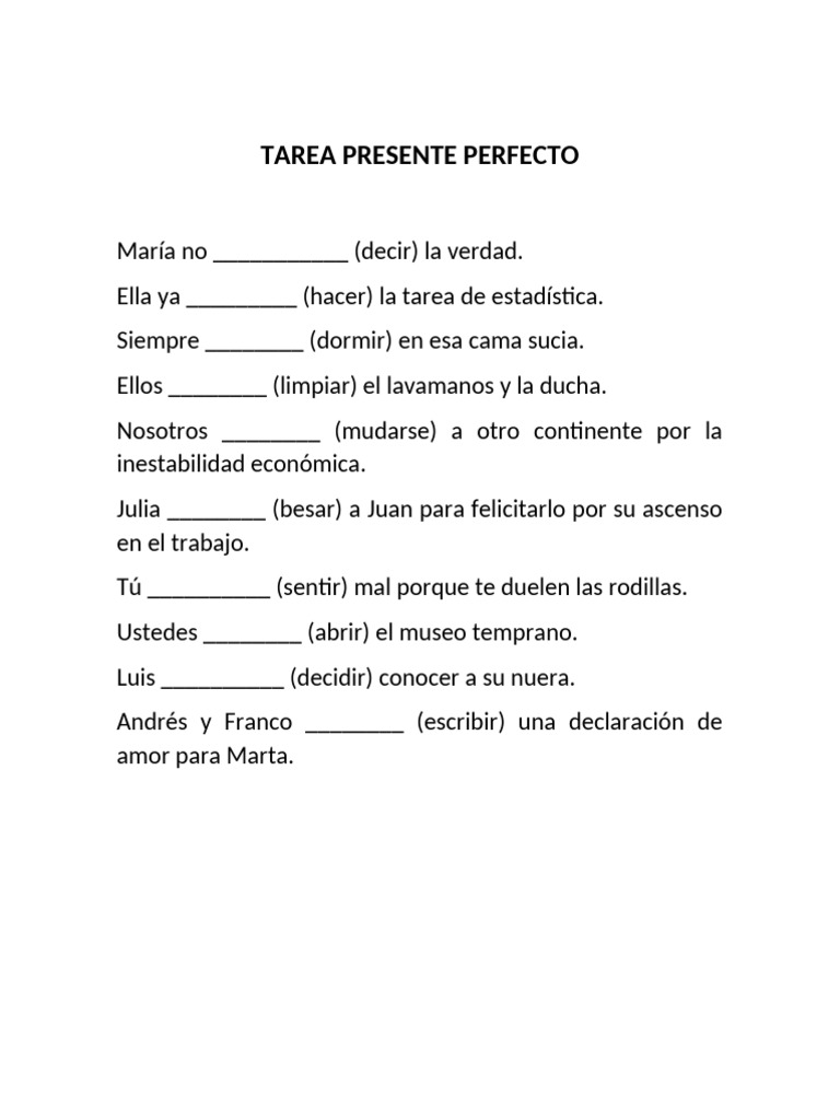Ejercicios de Presente Perfecto en Español | PDF