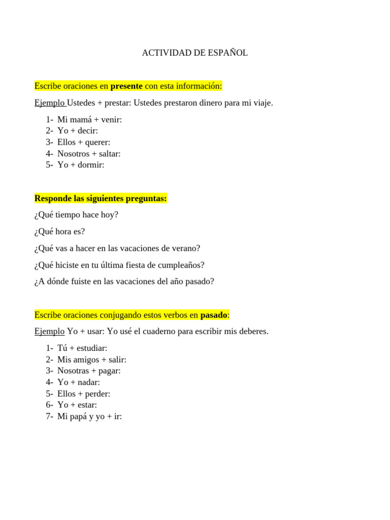 Actividad de Español para Practicar | PDF