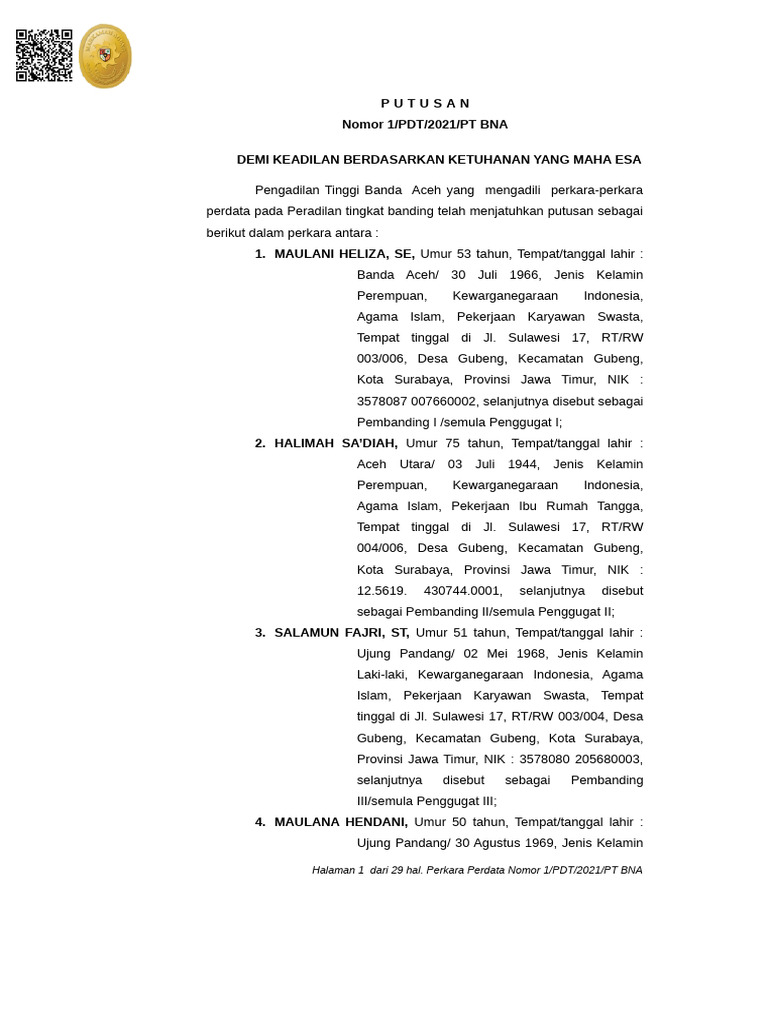 Putusan 1 PDT 2021 PT Bna 20240724152805 | PDF