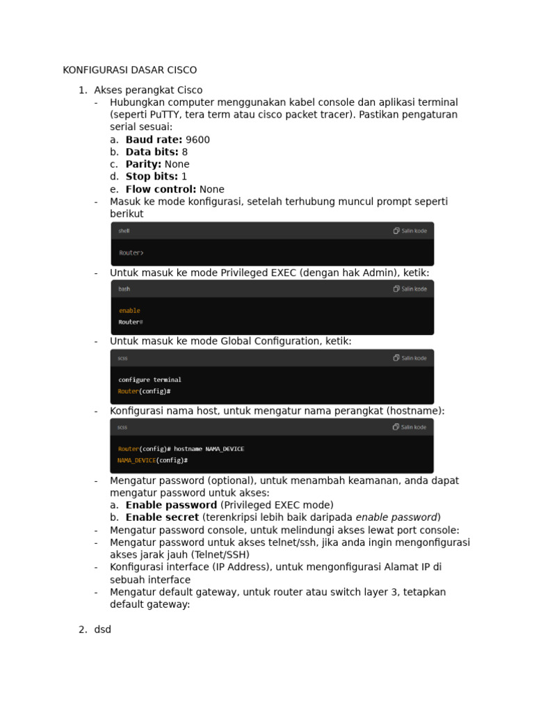 Konfigurasi Dasar Cisco | PDF