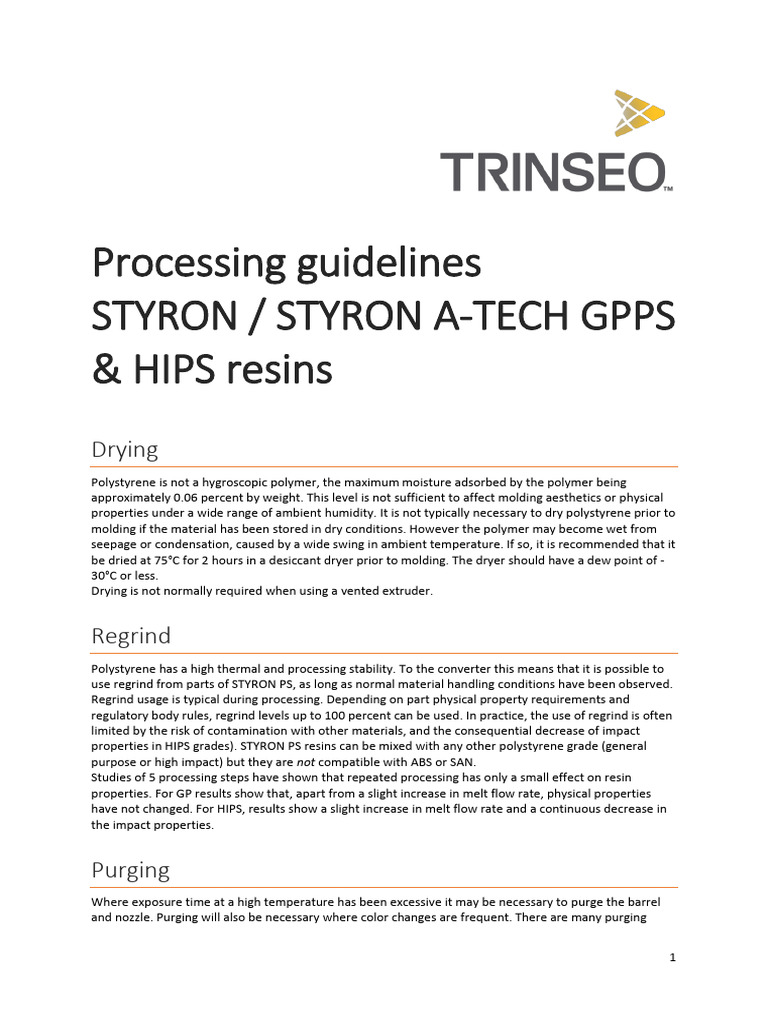 Styron Processing Guidelines IM and Extrusion | PDF | Extrusion | Polystyrene