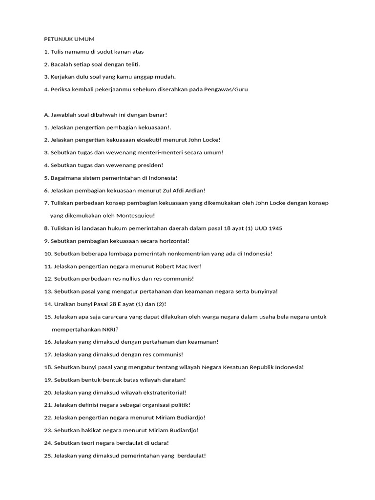 Soal Ulangan PKN Kelas 10 | PDF | Politik