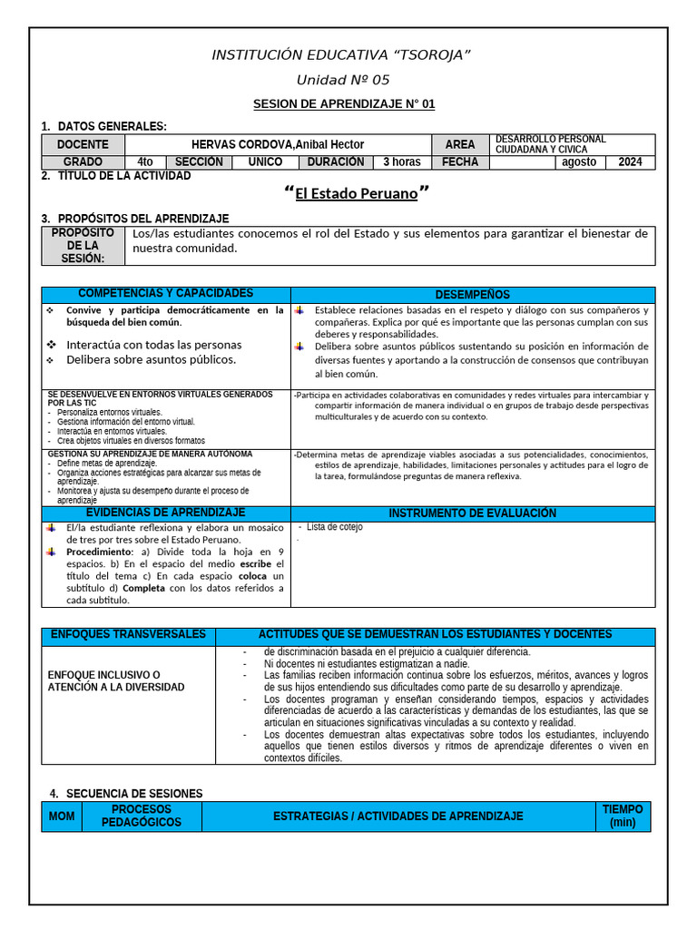 Aprendizaje sobre el Estado Peruano | PDF | Aprendizaje | Enseñando