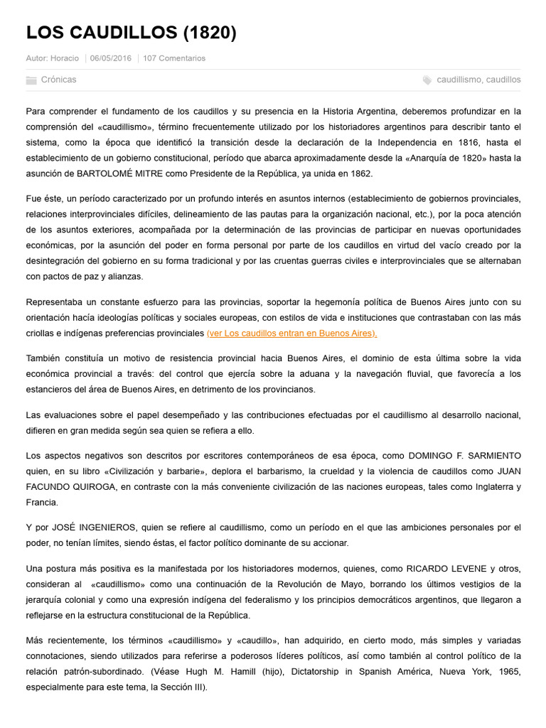 Caudillismo en la Historia Argentina | PDF | Argentina | América del Sur