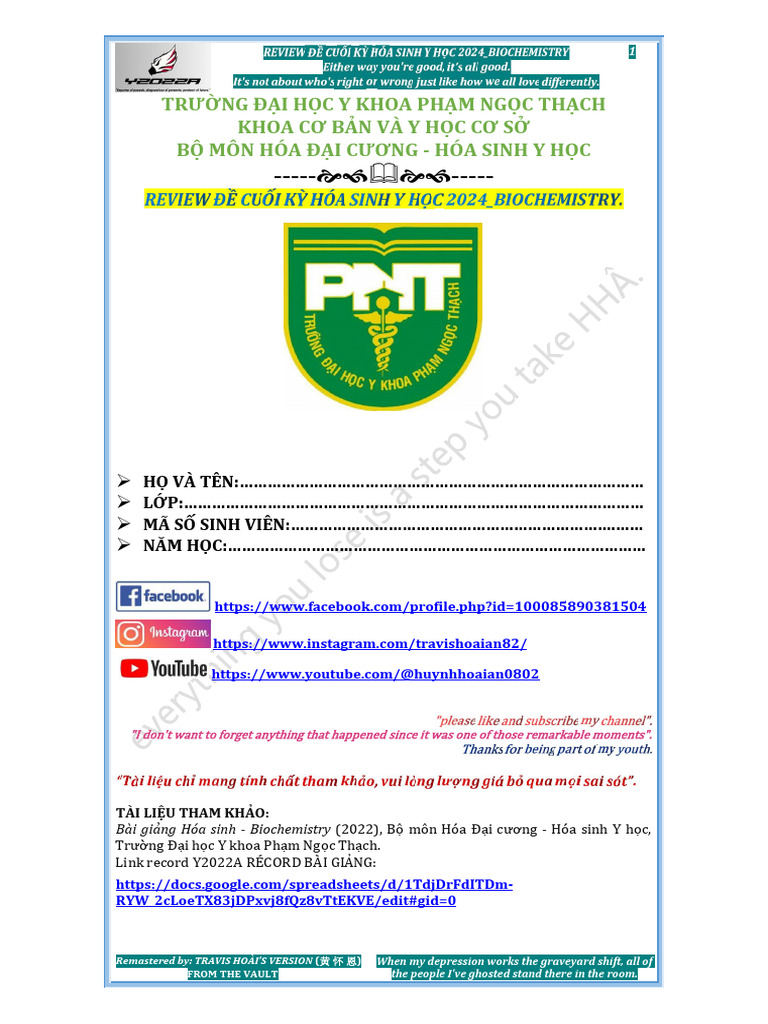ĐỀ GK+CK HOÁ SINH R22 - Y22 | PDF