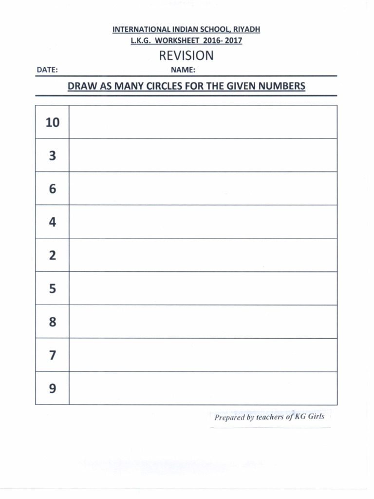 LKG Maths Worksheet 10 | PDF