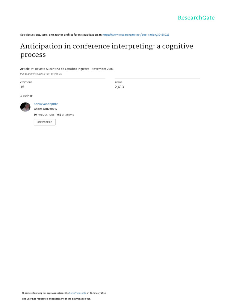 Anticipation in Conference Interpreting A Cognitiv | PDF | Knowledge | Relevance
