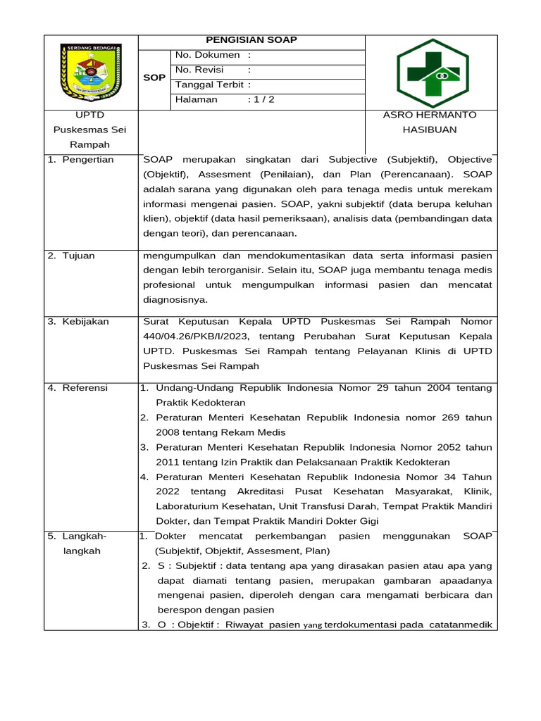 3.2.1.d SOP PENGISIAN SOAP | PDF