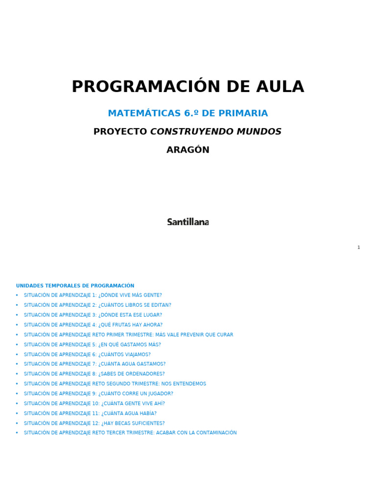 Programacion de Aula 6pri Matematicas CM Aragon | PDF | Aprendizaje | Cognición