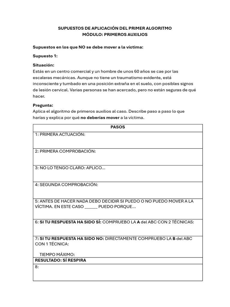 Supuestos para Aplicar El Primer Algoritmo | PDF | Primeros auxilios