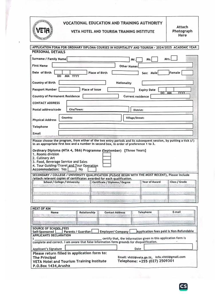 Application Form Vhtti | PDF
