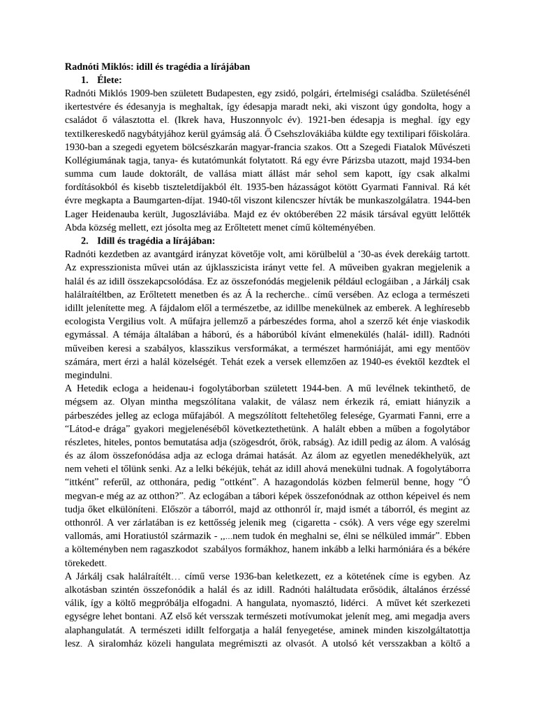 Radnóti Miklós - Idill És Tragédia A Lírájában | PDF