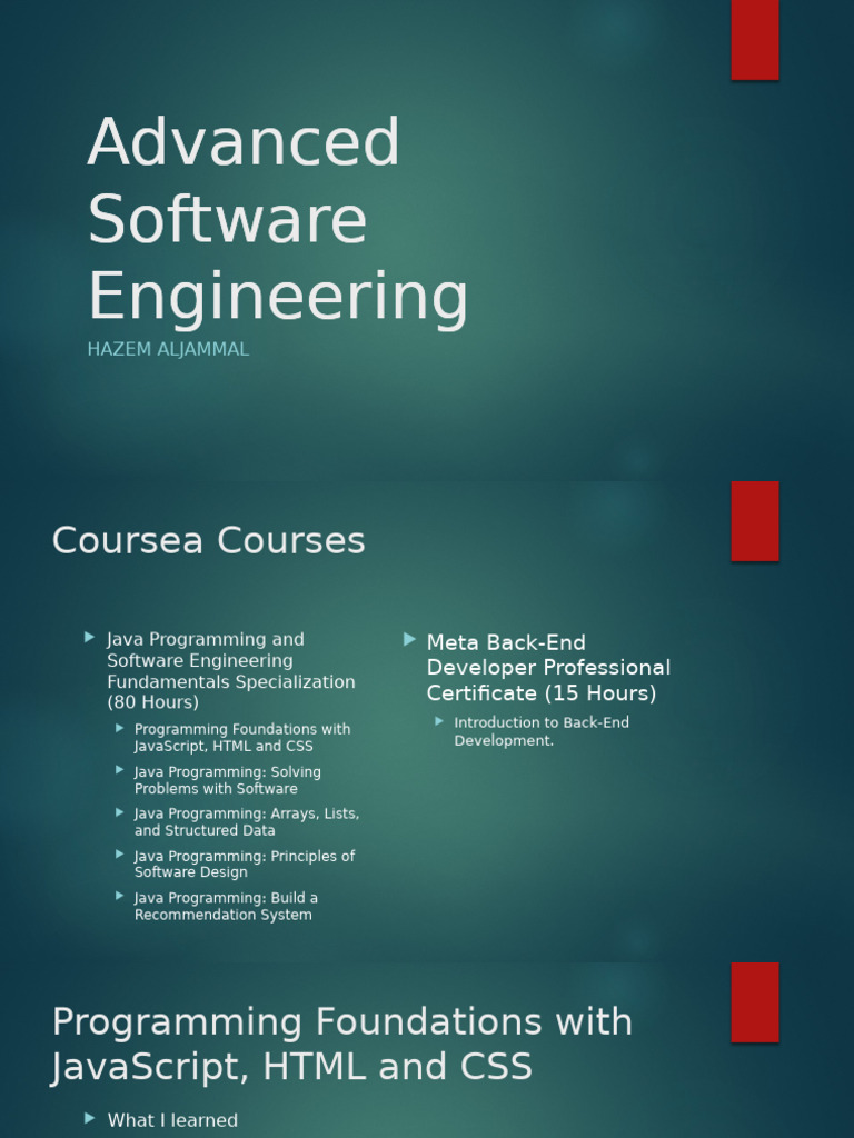 Advanced Software Engineering Hazem Aljammal | PDF | Computer Programming | Html