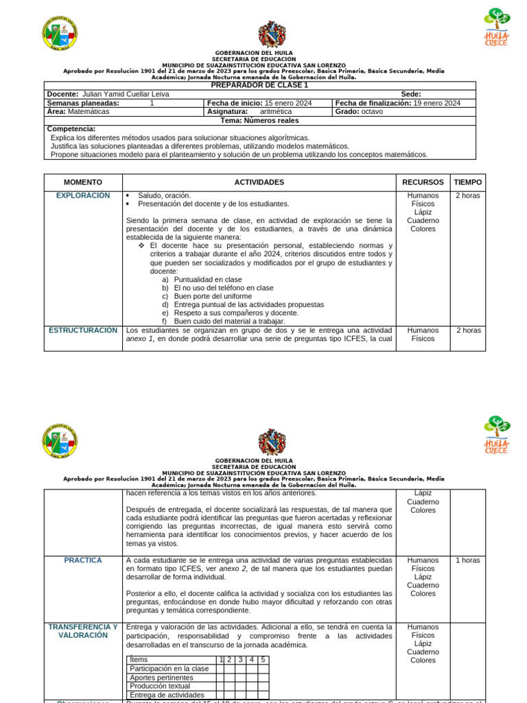 Preparador Matematica I Periodo Grado Octavo | PDF | Números ...