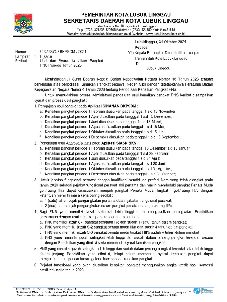 Surat Edaran Pangkat Periode 2025 - Sign | PDF