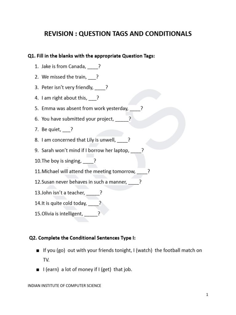 Question Tags and Conditionals Practice | PDF