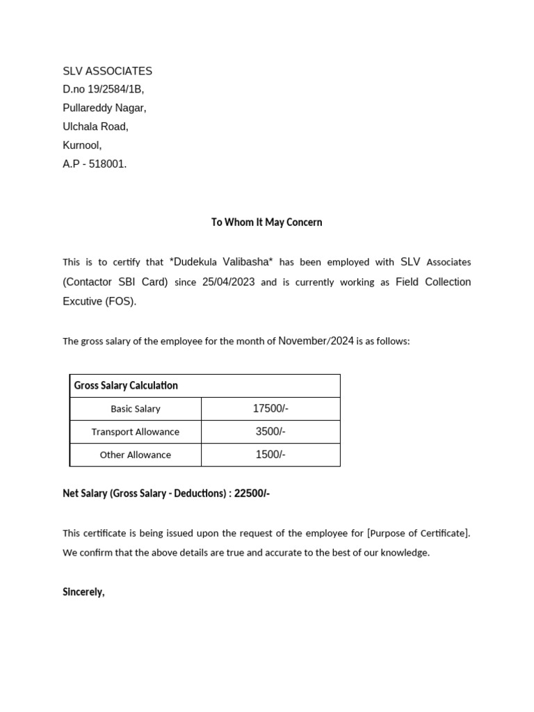 Salary Certficate Format by RazorpayX Payroll | PDF