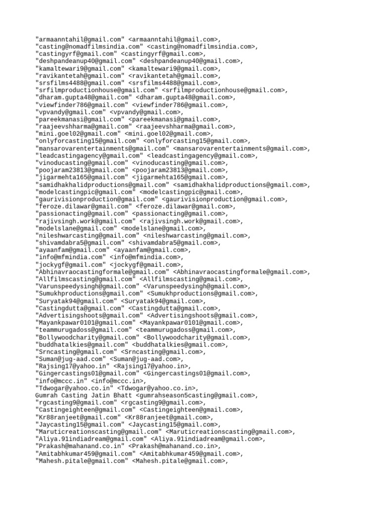 Casting Agency Email IDs | PDF