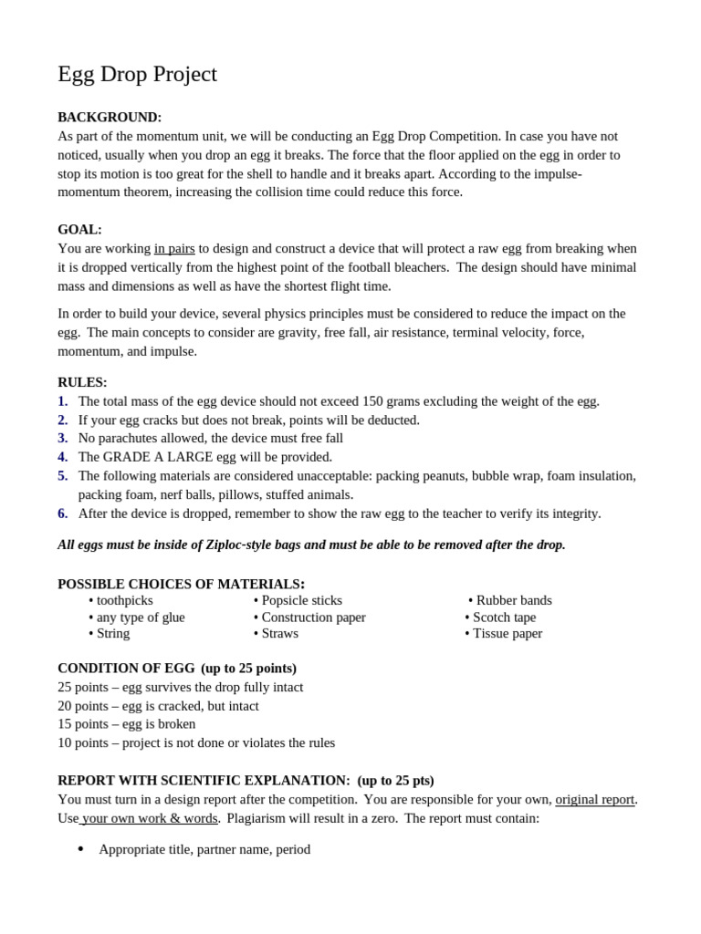 Egg Drop | PDF | Force | Mass