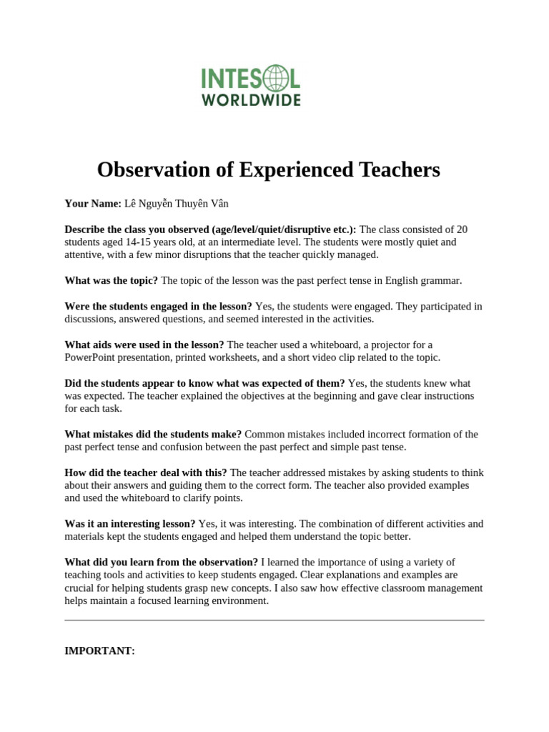 Observation of Experienced Teachers 1 | PDF | Career & Growth