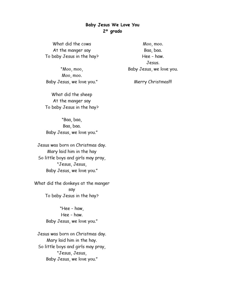 Baby Jesus We Love You Song Lyrics | PDF