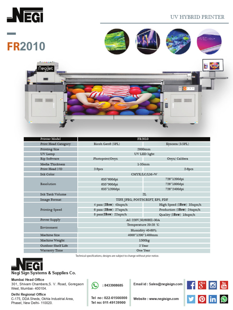 Negijet Uv Hybrid Printer Flatbed Roll To Roll Printer Speed 1020 SQ FT HR 4 Head | PDF ...