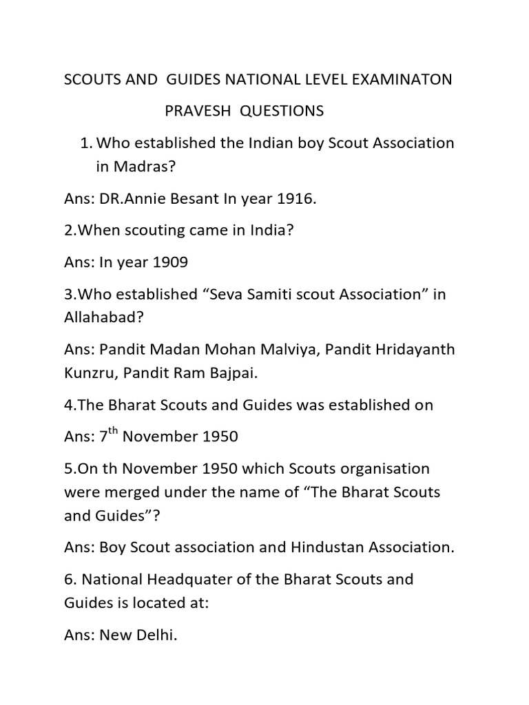 Scouts and Guides National Level Examinaton | PDF | Girl Guiding And ... Scouts and Guides National Level Examinaton | PDF | Girl Guiding And ...