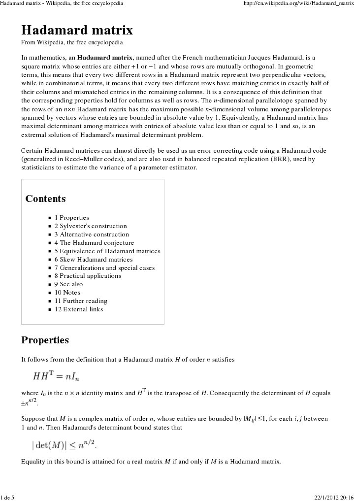 Hadamard Matrix - Wikipedia, The Free Encyclopedia | PDF | Matrix ...