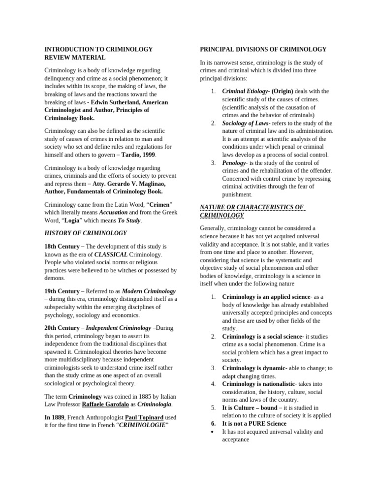 Overview of Criminology Concepts | PDF | Crimes | Crime & Violence