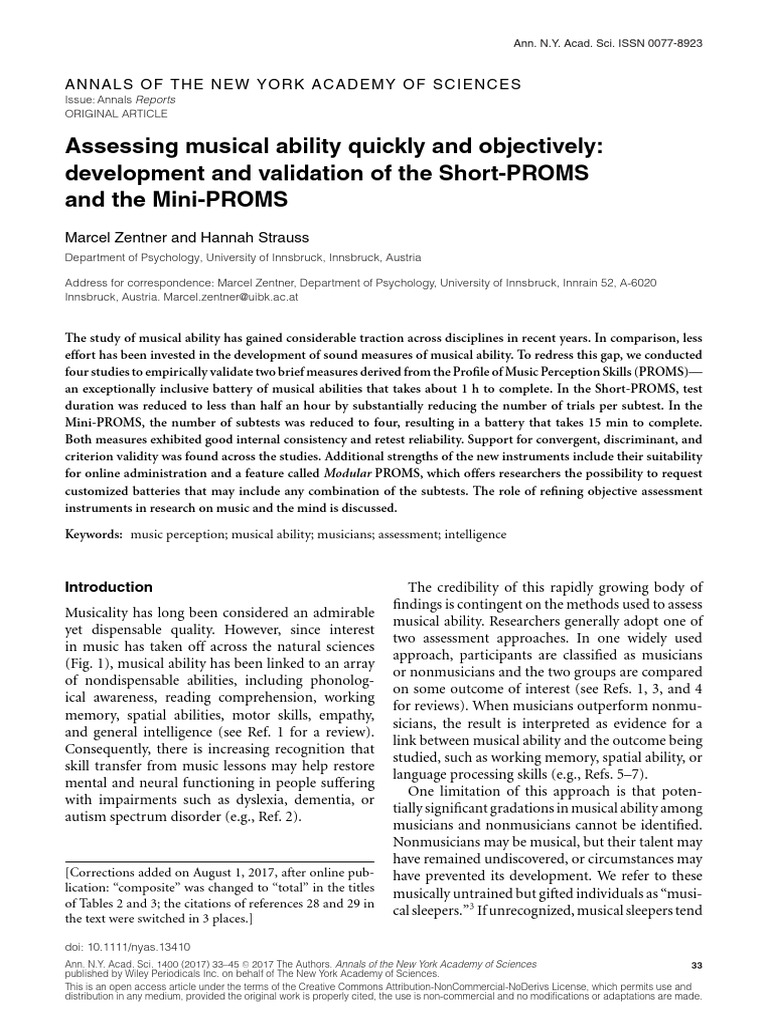 Annals of The New York Academy of Sciences - 2017 - Zentner - Assessing ...