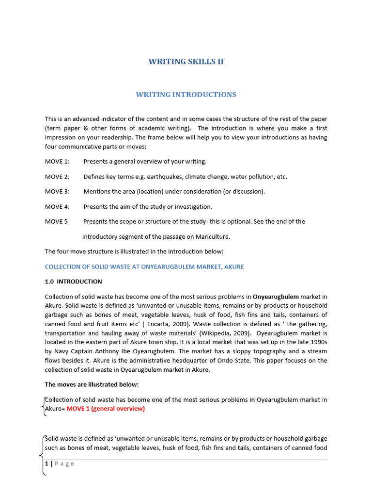 GNS 102 Mod 7. WRITING SKILLS II Intro + Conclusion | PDF | Waste ...