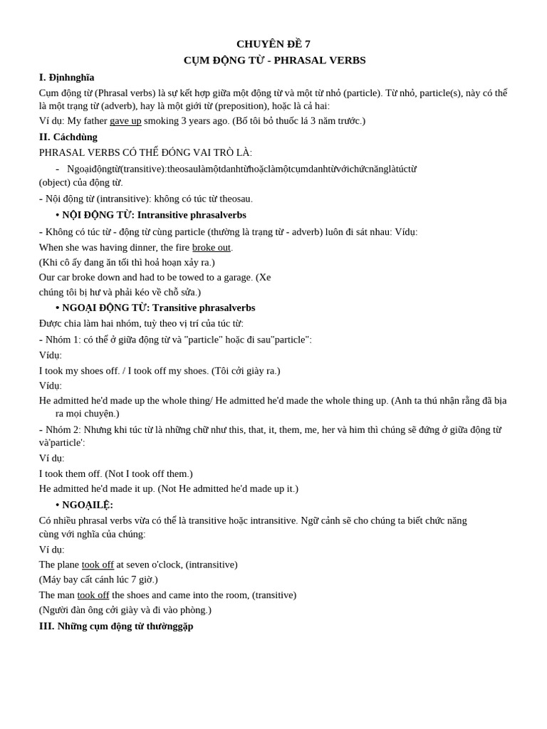 Chuyên Đề 7 - Phrasal Verbs=Hs | PDF