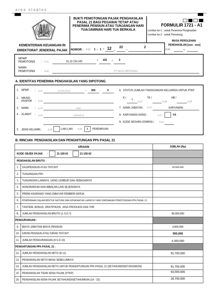 Formulir Excel Bukti Potong PPH 21 Karyawan | PDF