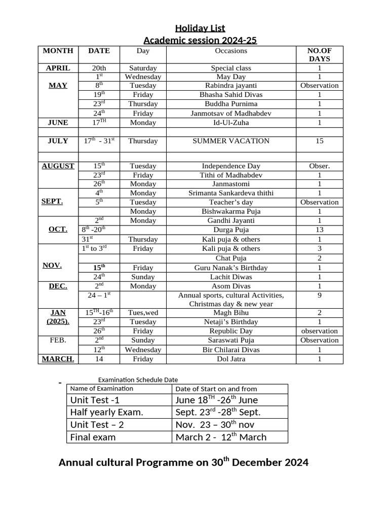 Holiday List 24-25 | PDF | Observances