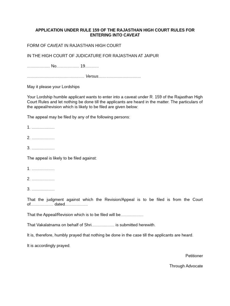 Rajasthan High Court Caveat Application | PDF | Law | Home & Garden